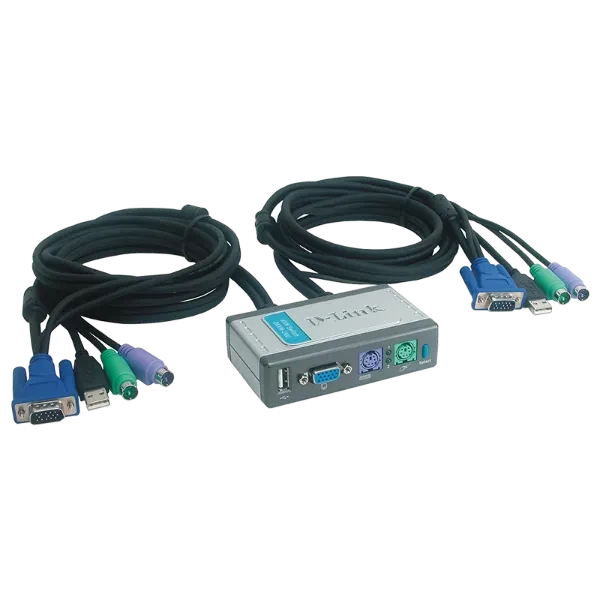 2 Port Keyboard-Video-Mouse+USB Switch with built-in cables