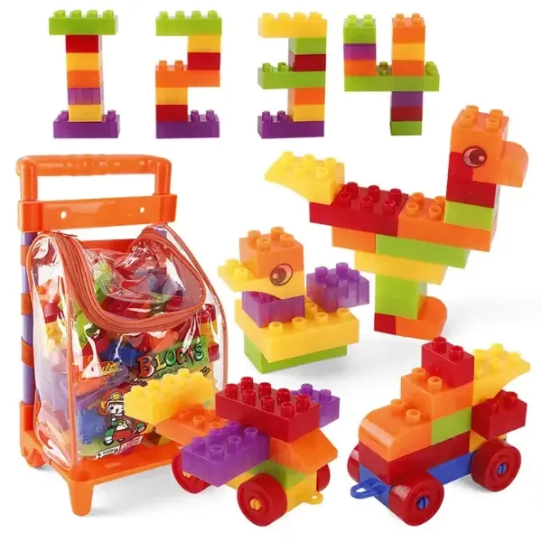 Lodër Blloqe Ndërtimi për Fëmijë, 96 copë, 41x17x15cm